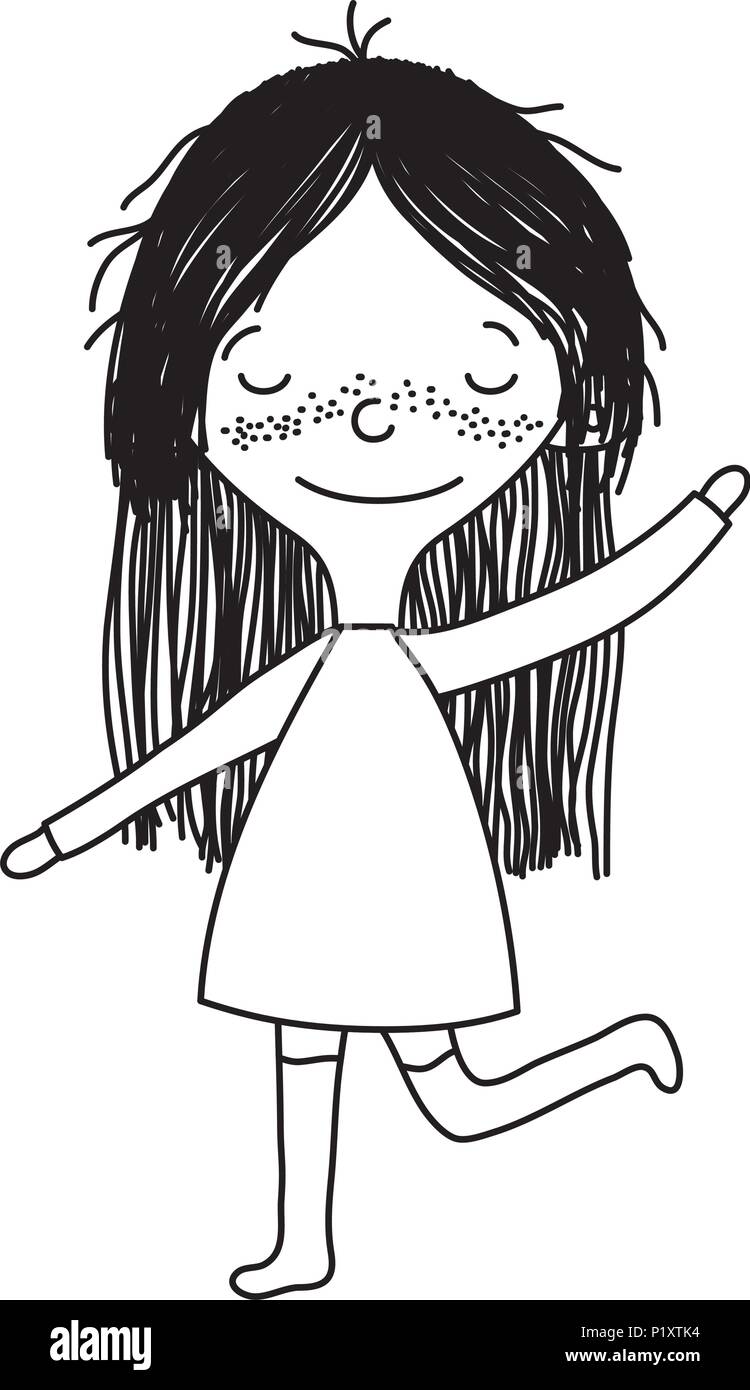 line happy girl with hairstyle and hand up Stock Vector Image & Art - Alamy