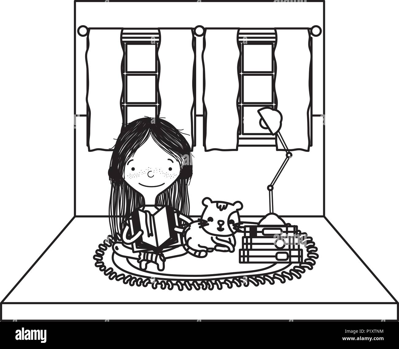 Line girl reading books Stock Vector Images - Alamy