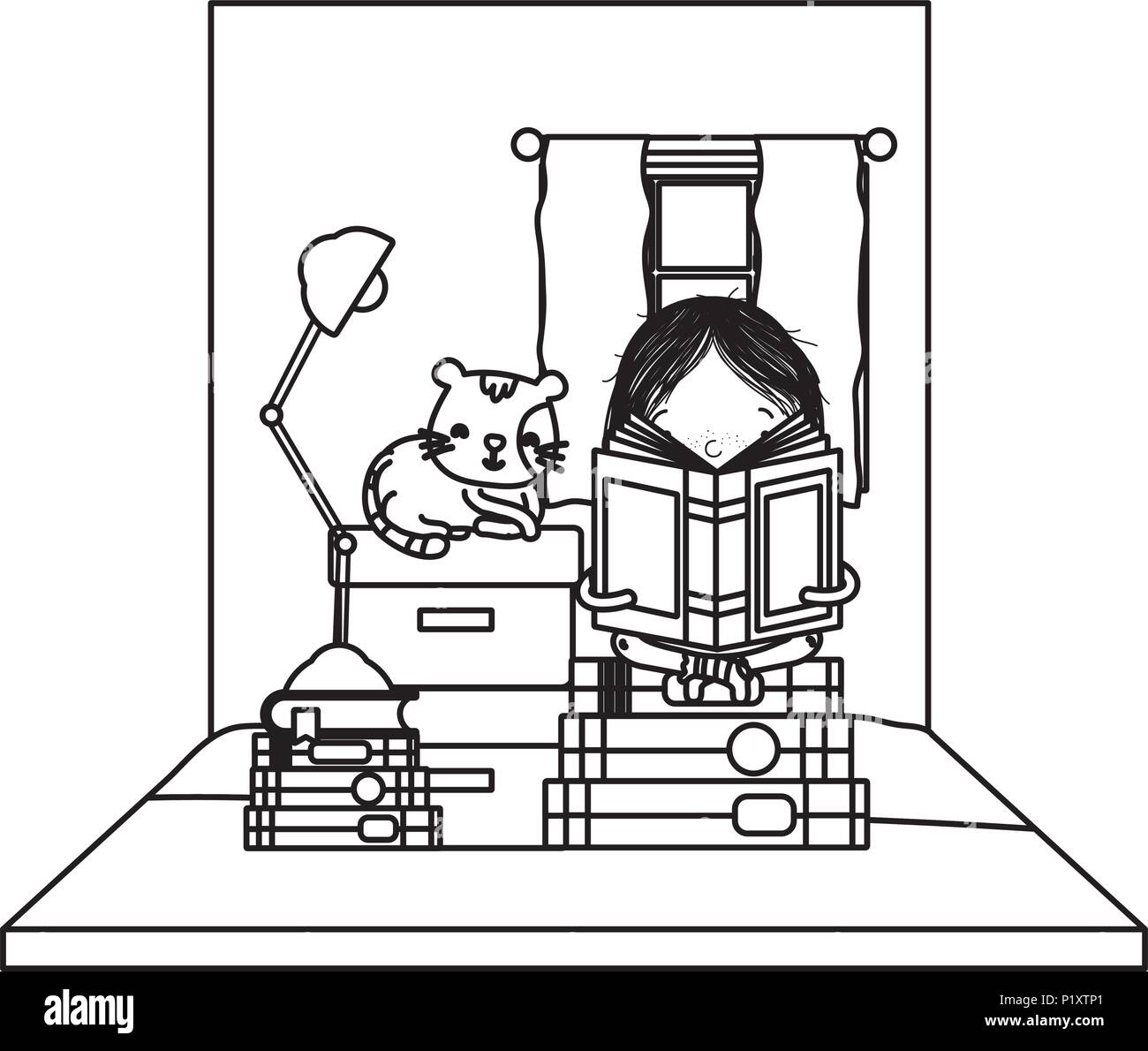 Line girl reading books Stock Vector Images - Alamy