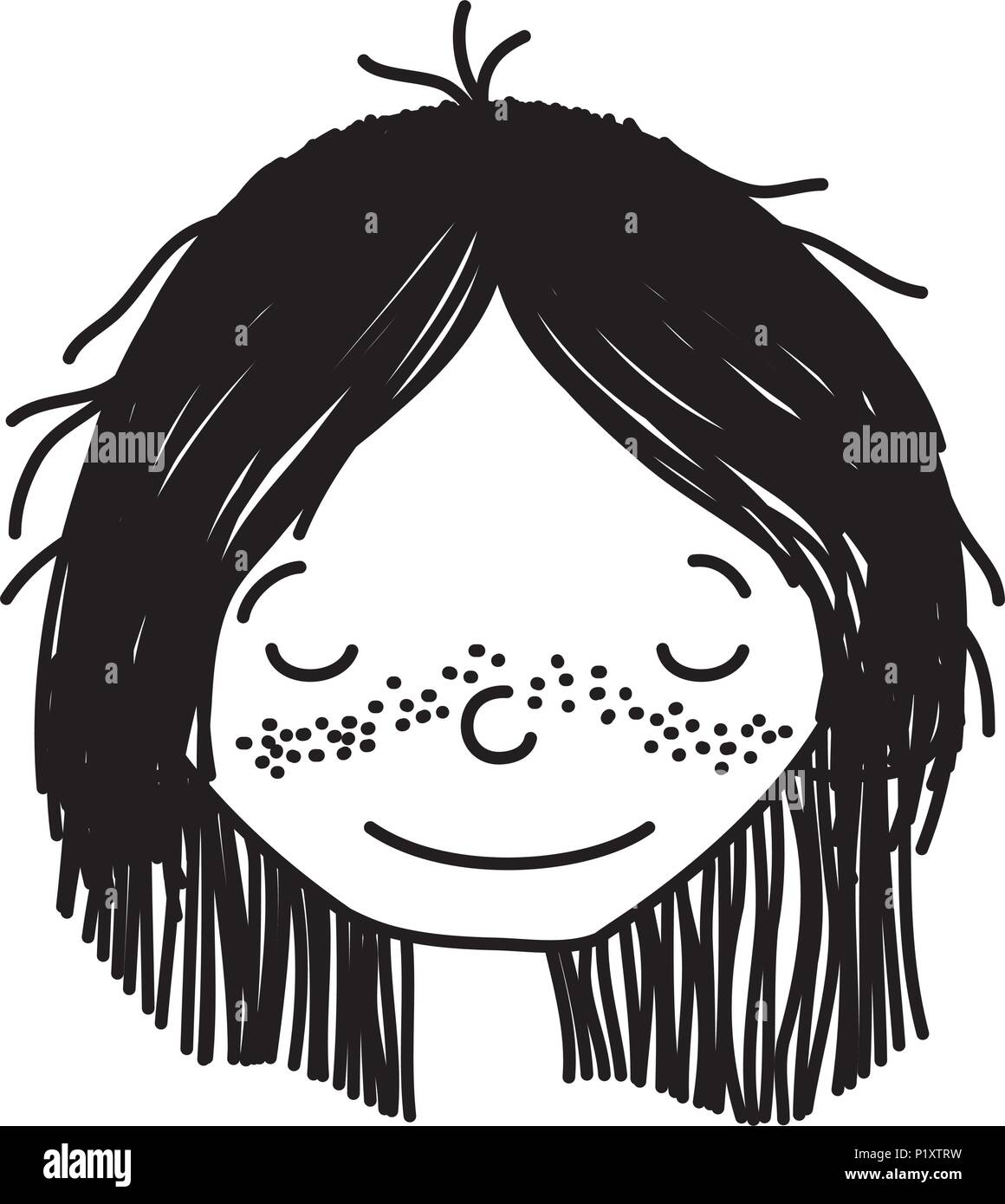 line happy girl head with hairstyle and closed eyes Stock Vector Image ...
