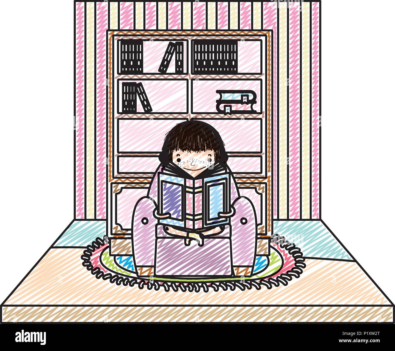 Reading book in chair Stock Vector Images - Alamy