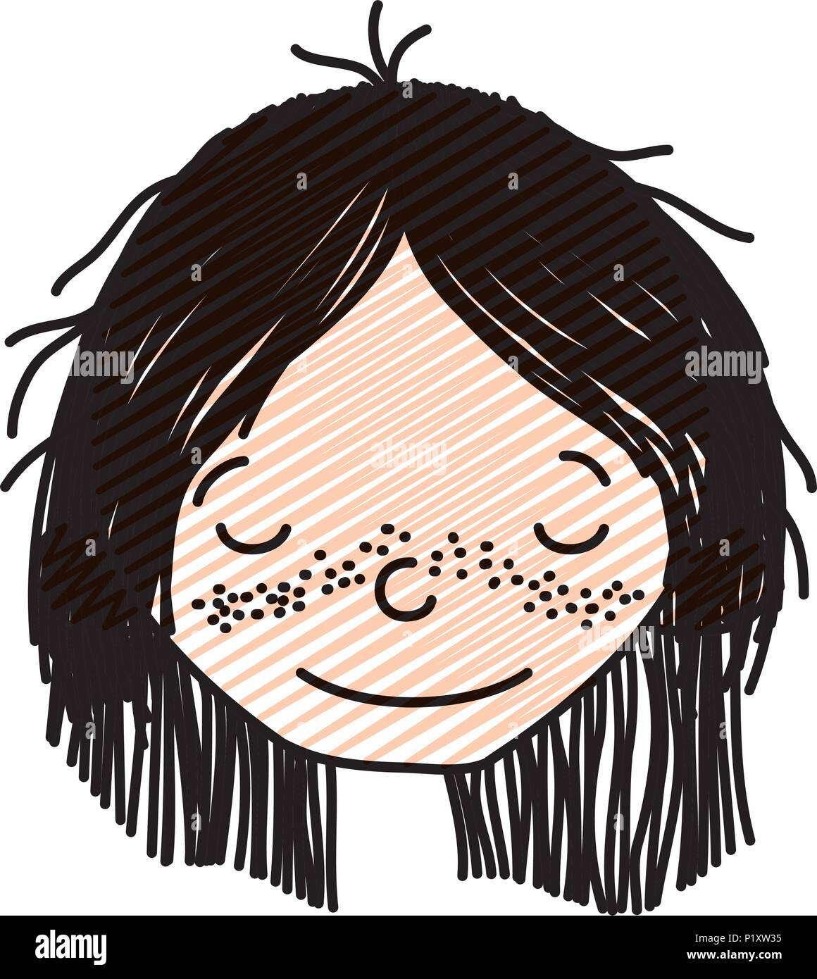 doodle happy girl head with hairstyle and closed eyes Stock Vector ...