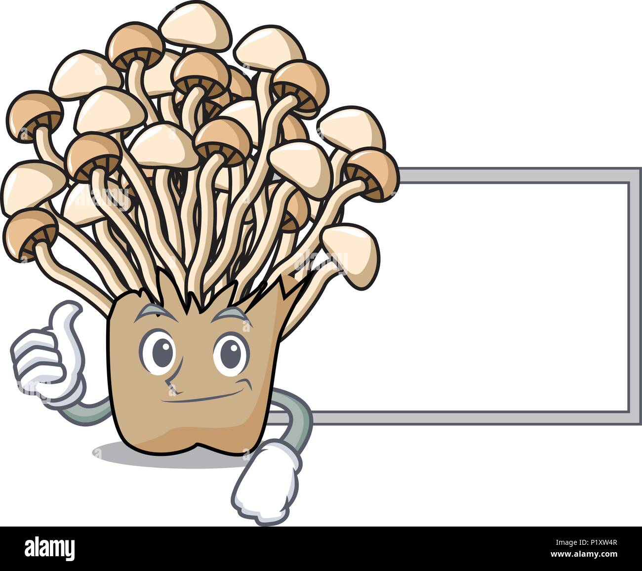 Thumbs up with board enoki mushroom character cartoon Stock Vector ...