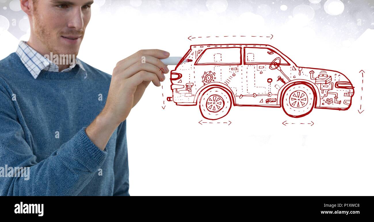 Sketch of car and man drawing Stock Photo - Alamy