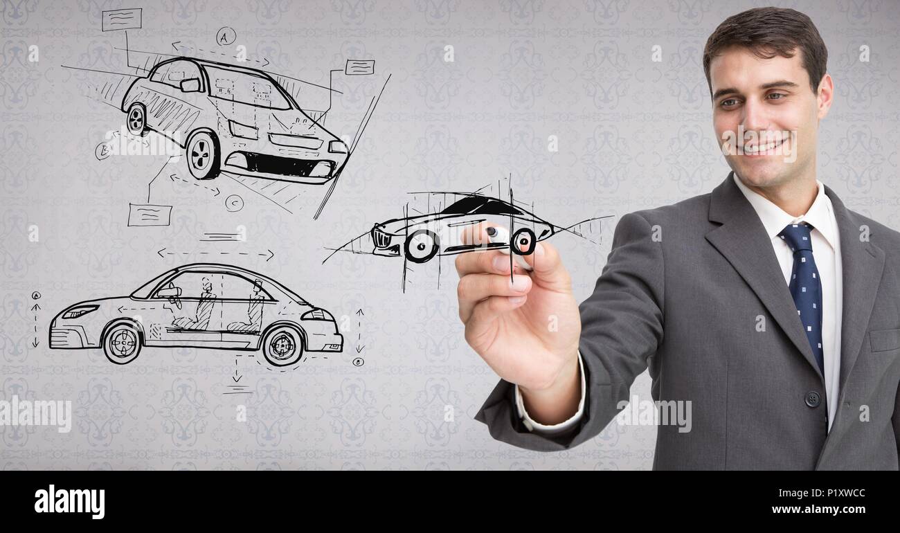Sketch of cars and man drawing Stock Photo - Alamy