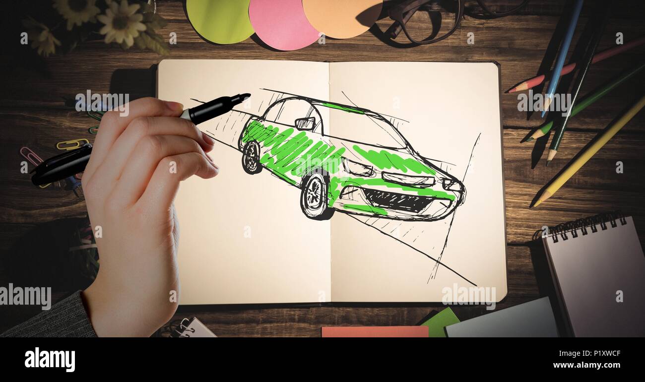 Sketch of car and hand drawing Stock Photo - Alamy
