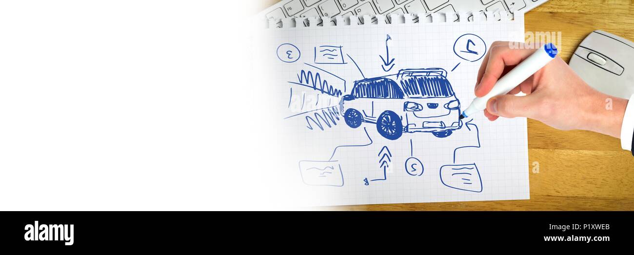 Sketch of car and hand drawing Stock Photo - Alamy