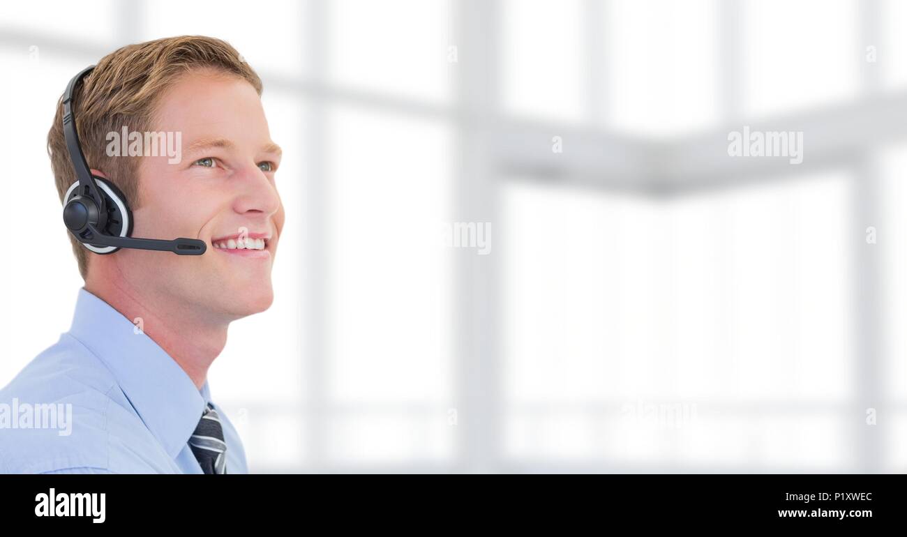 Customer service woman with bright background in call center Stock ...