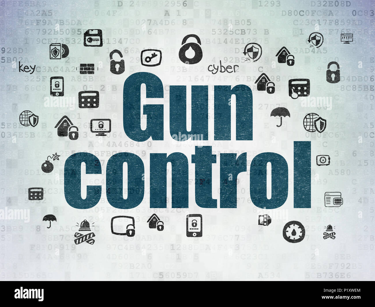 Safety concept: Gun Control on Digital Data Paper background Stock ...