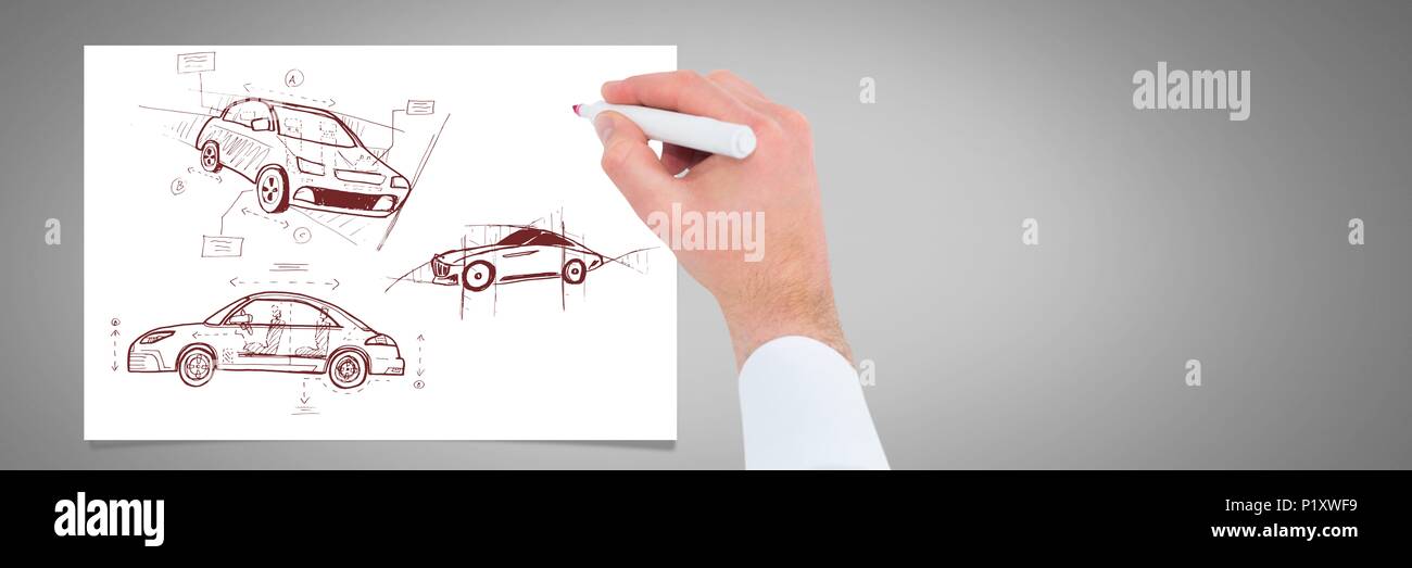 Sketch of cars and hand drawing Stock Photo - Alamy