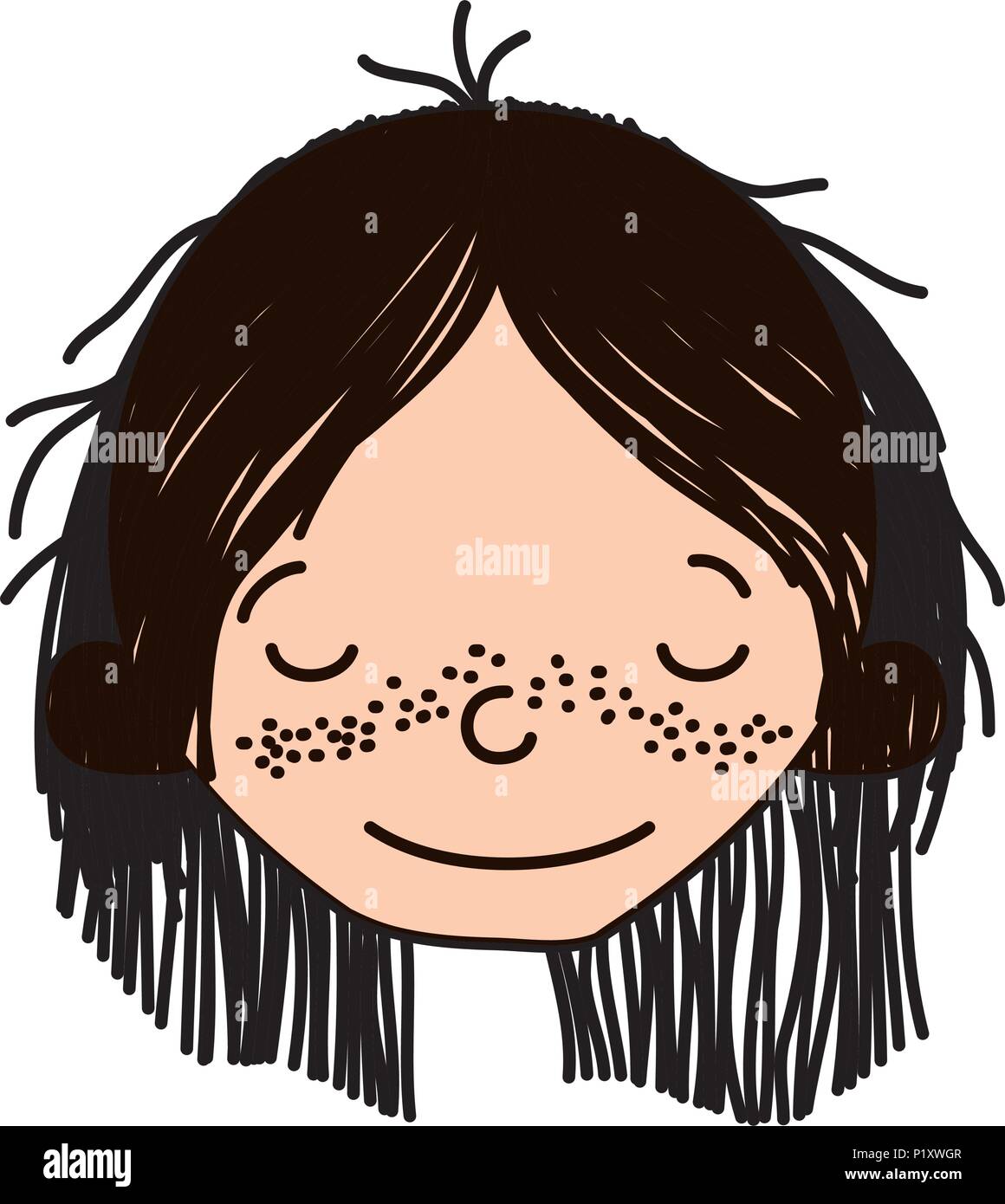 Color Happy Girl Head With Hairstyle And Closed Eyes Stock Vector Image