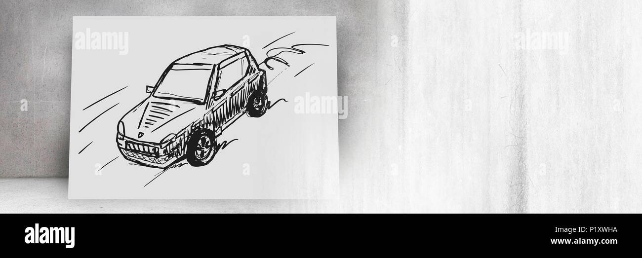 Sketch of car hand drawing on board in room Stock Photo - Alamy