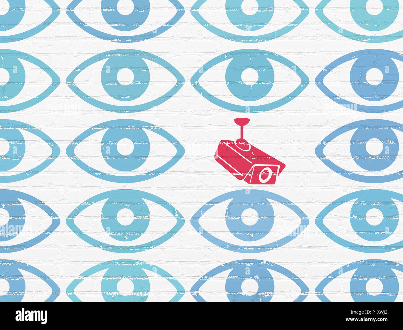 Privacy concept: cctv camera icon on wall background Stock Photo - Alamy