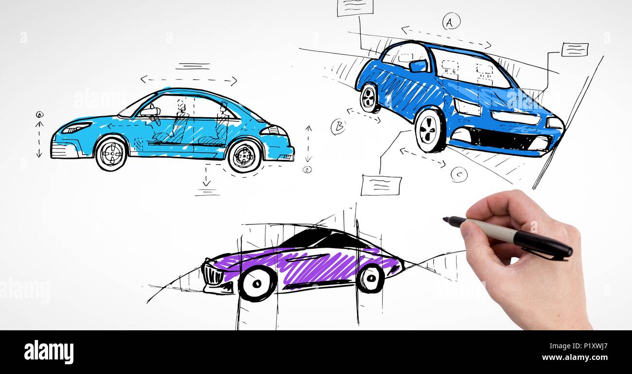 Sketch of cars and hand drawing Stock Photo - Alamy