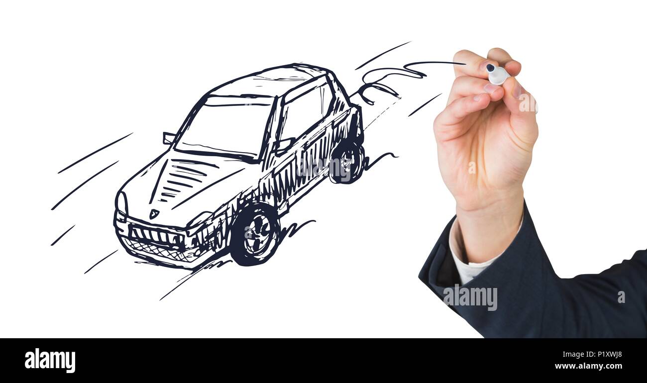 Sketch of car and hand drawing Stock Photo - Alamy