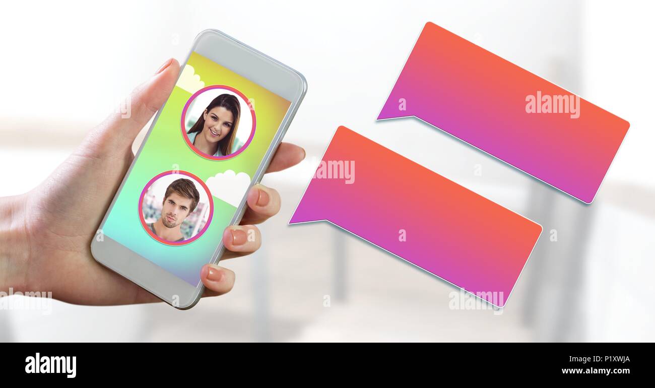 Messaging App on phone in hand with chat profiles Stock Photo - Alamy