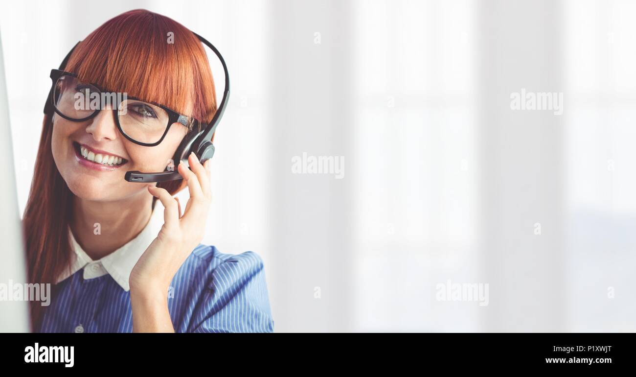 Customer service woman with bright background in call center Stock ...