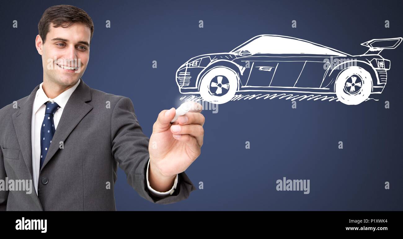 Sketch of car and man drawing Stock Photo - Alamy