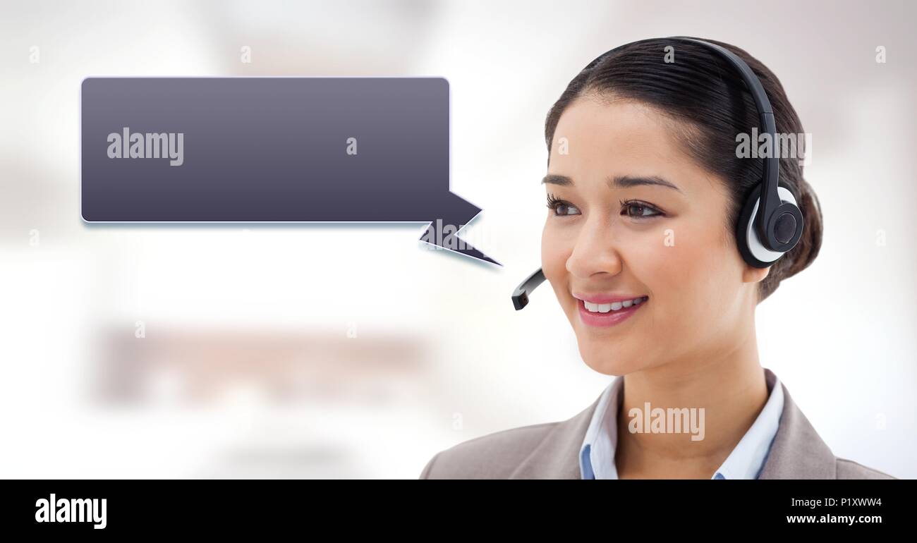 Customer service woman with chat bubble Stock Photo - Alamy