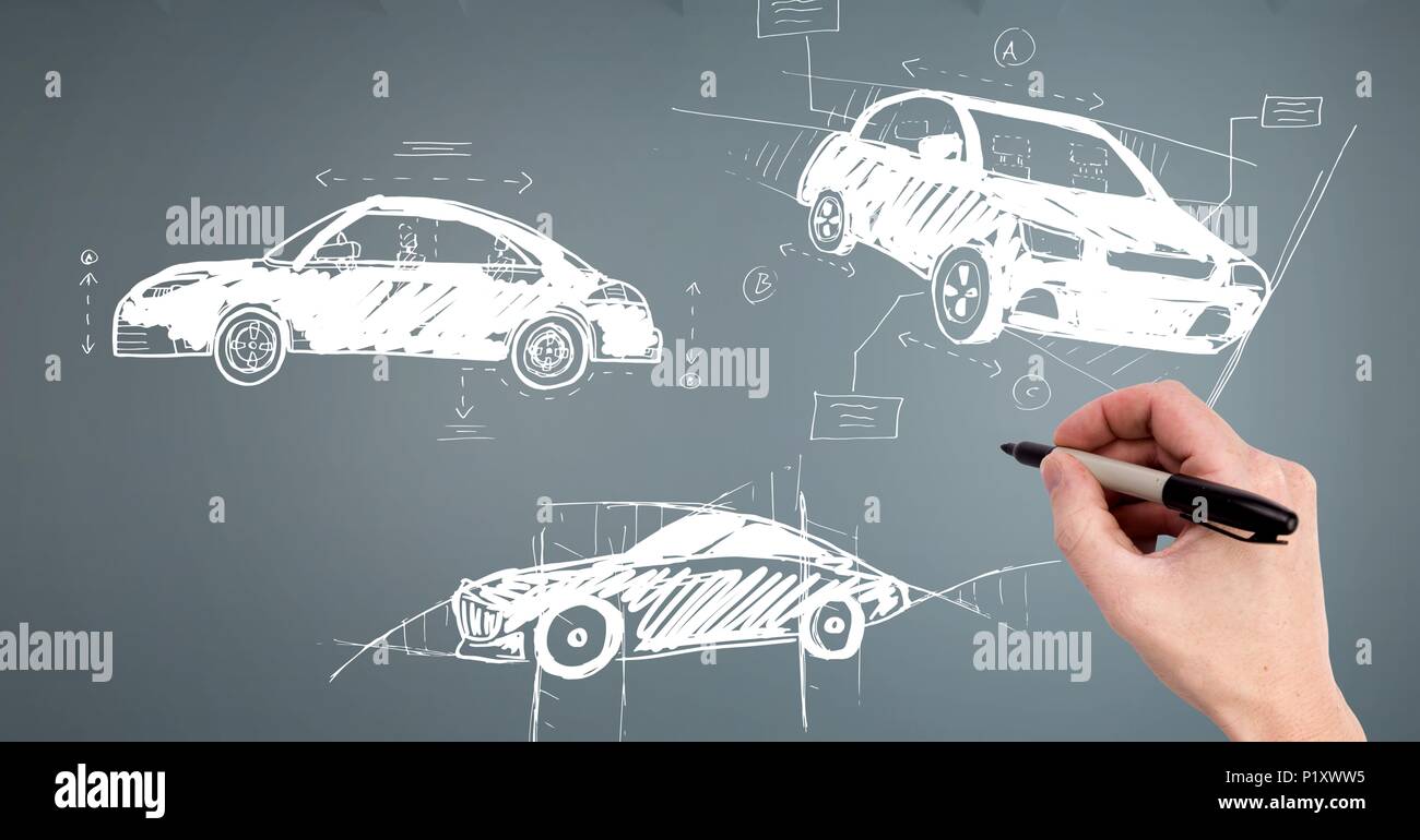 Sketch of cars and hand drawing Stock Photo - Alamy