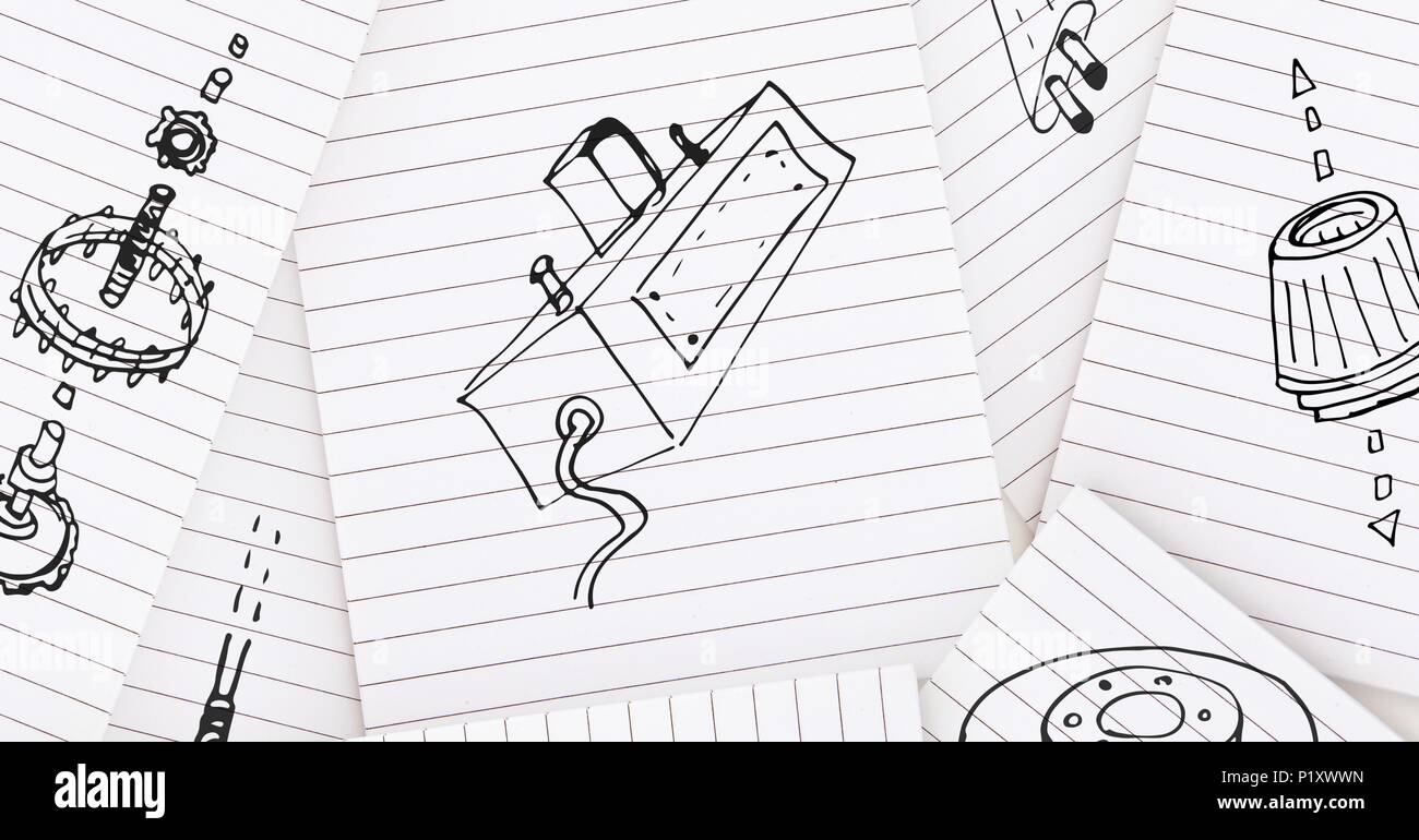 Sketch of mechanism engineering elements hand drawing Stock Photo - Alamy