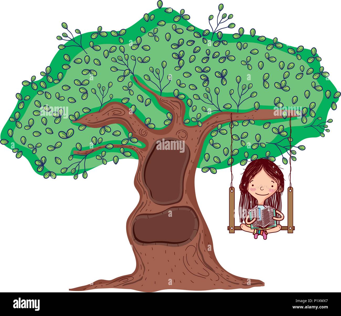 Swing and trees Stock Vector Images - Alamy
