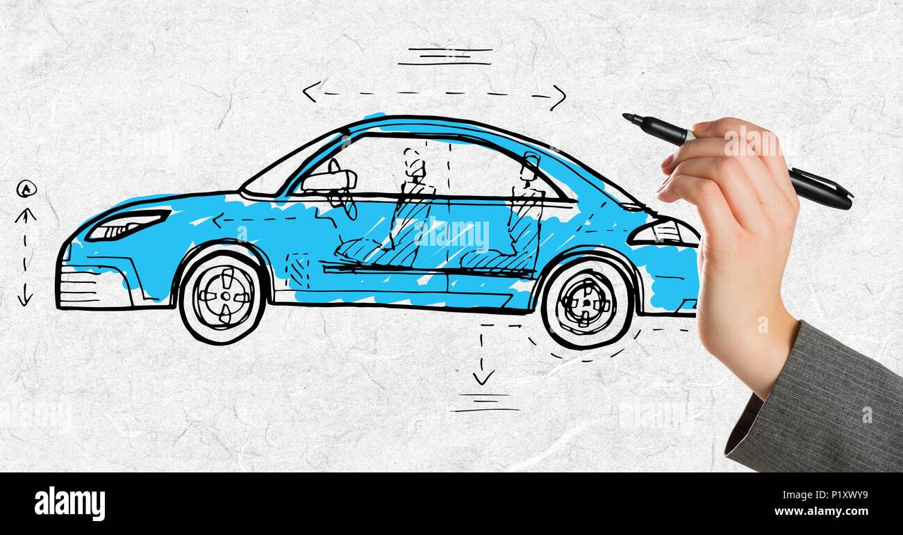 Sketch of car and hand drawing Stock Photo - Alamy