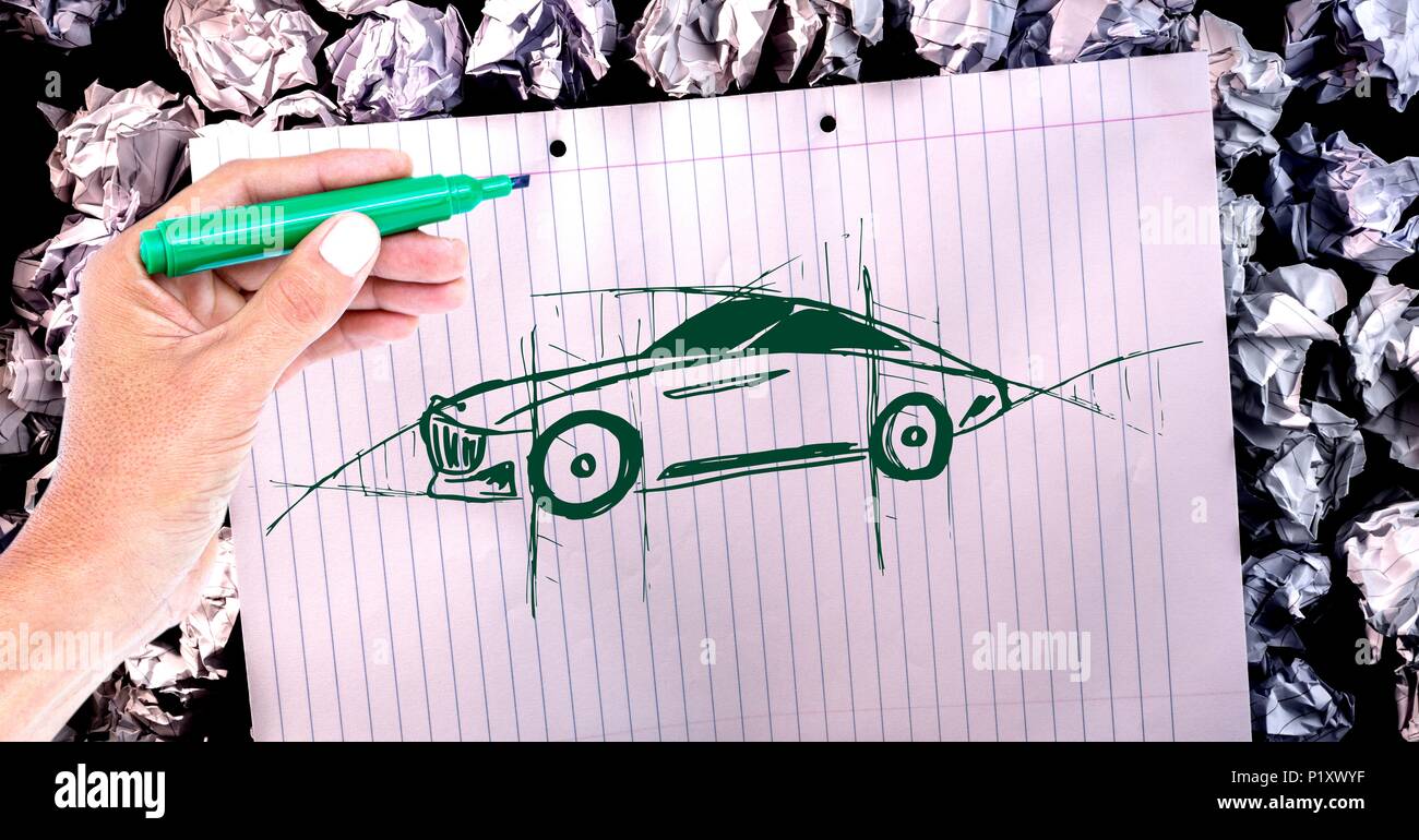 Sketch of car and hand drawing Stock Photo - Alamy