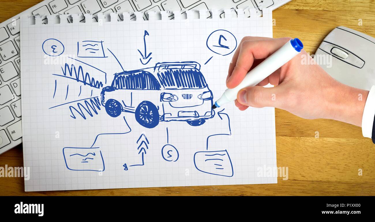 Sketch of car and hand drawing Stock Photo - Alamy