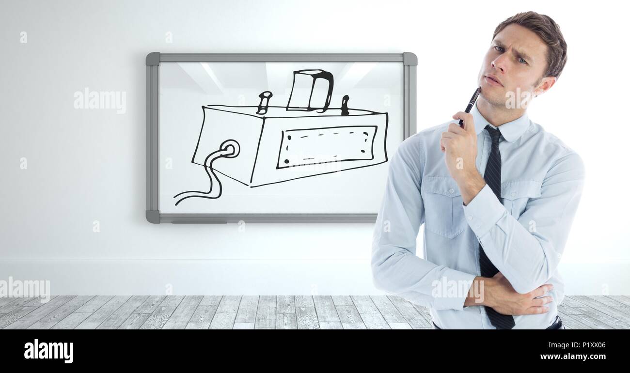 Sketch of machine and man thinking Stock Photo - Alamy