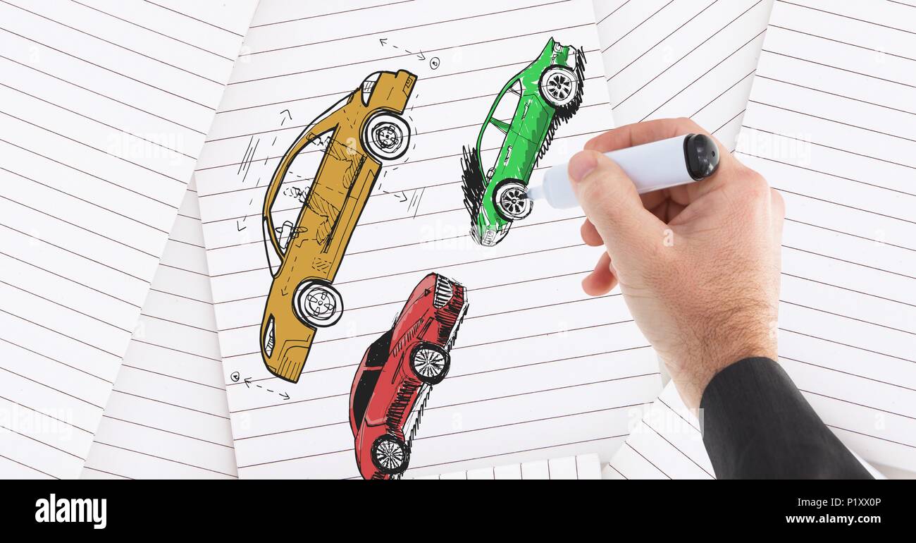 Sketch of cars and hand drawing Stock Photo - Alamy