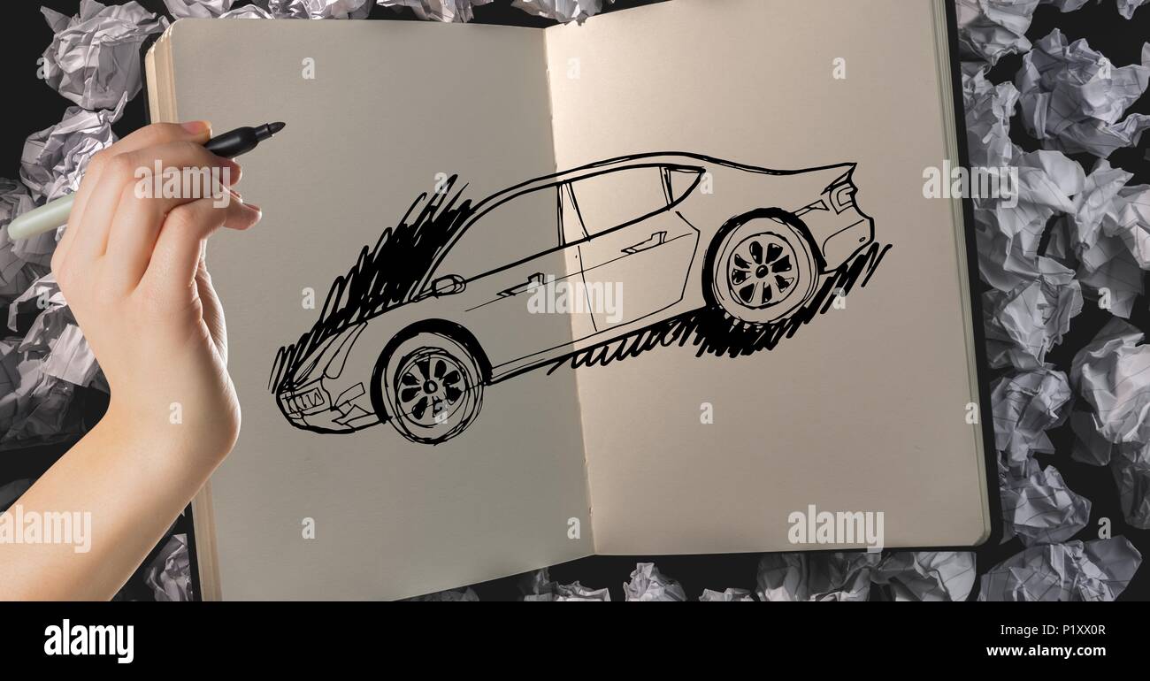 Sketch of car and hand drawing Stock Photo - Alamy