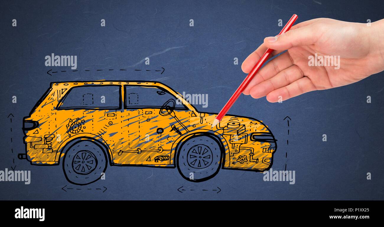 Sketch of car and hand drawing Stock Photo - Alamy