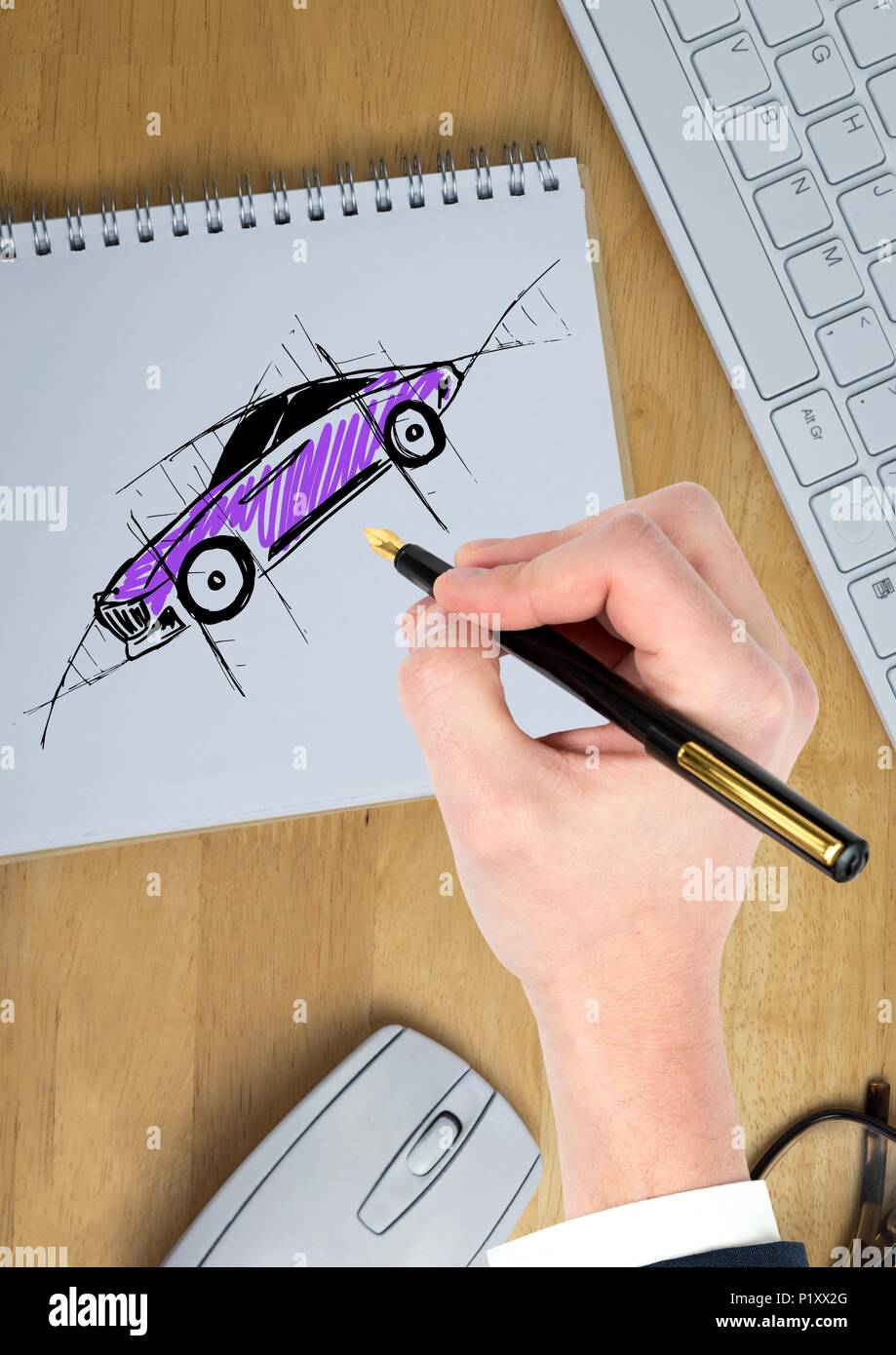 Sketch of car and hand drawing Stock Photo - Alamy