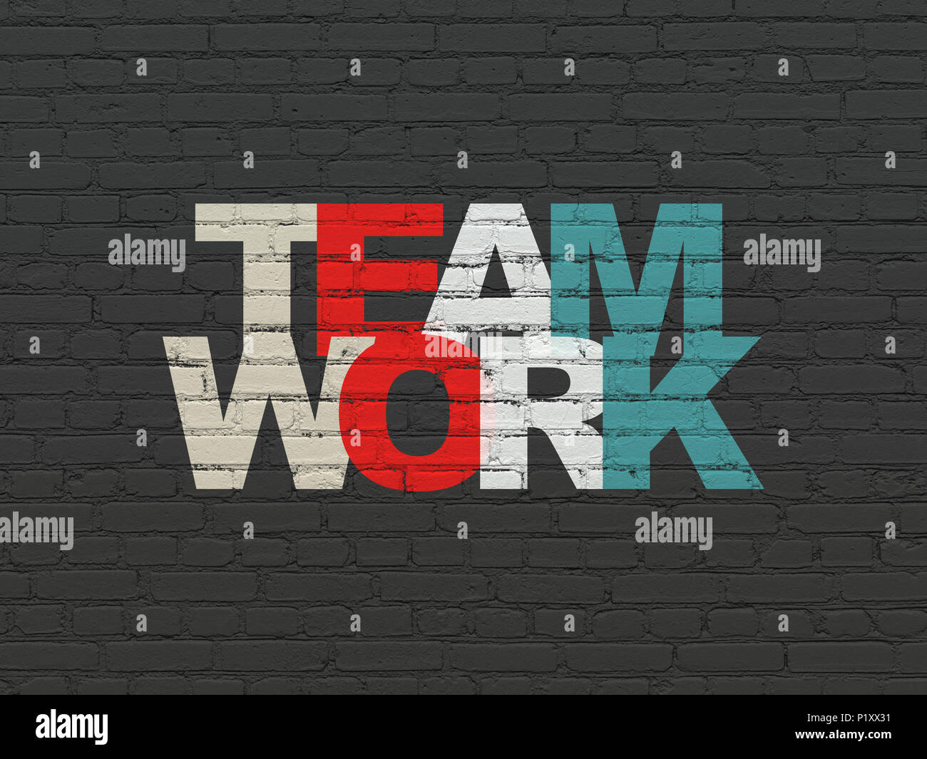 Finance concept: Teamwork on wall background Stock Photo - Alamy