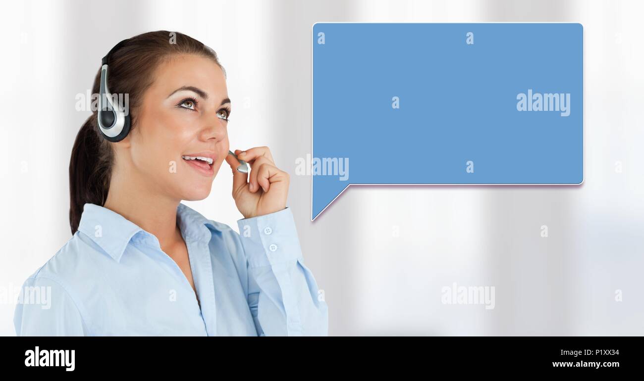 Customer service woman with chat bubble Stock Photo - Alamy