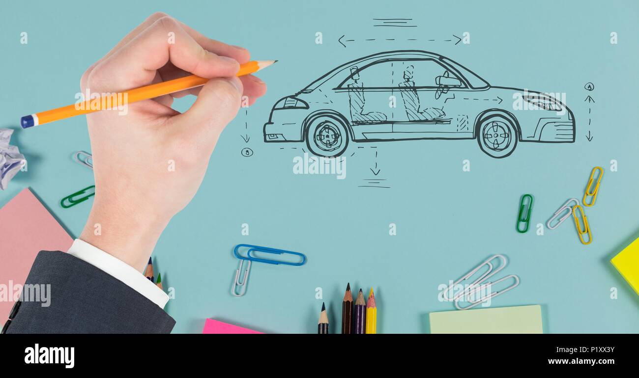 Sketch of car and hand drawing Stock Photo - Alamy