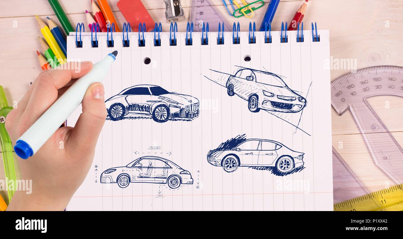 Sketch of cars and hand drawing Stock Photo - Alamy