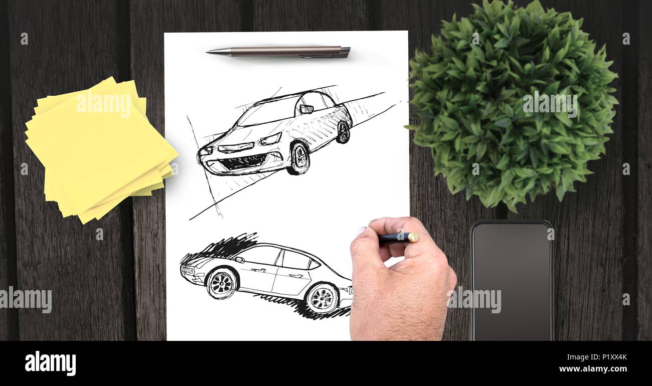 Sketch of car and hand drawing Stock Photo - Alamy