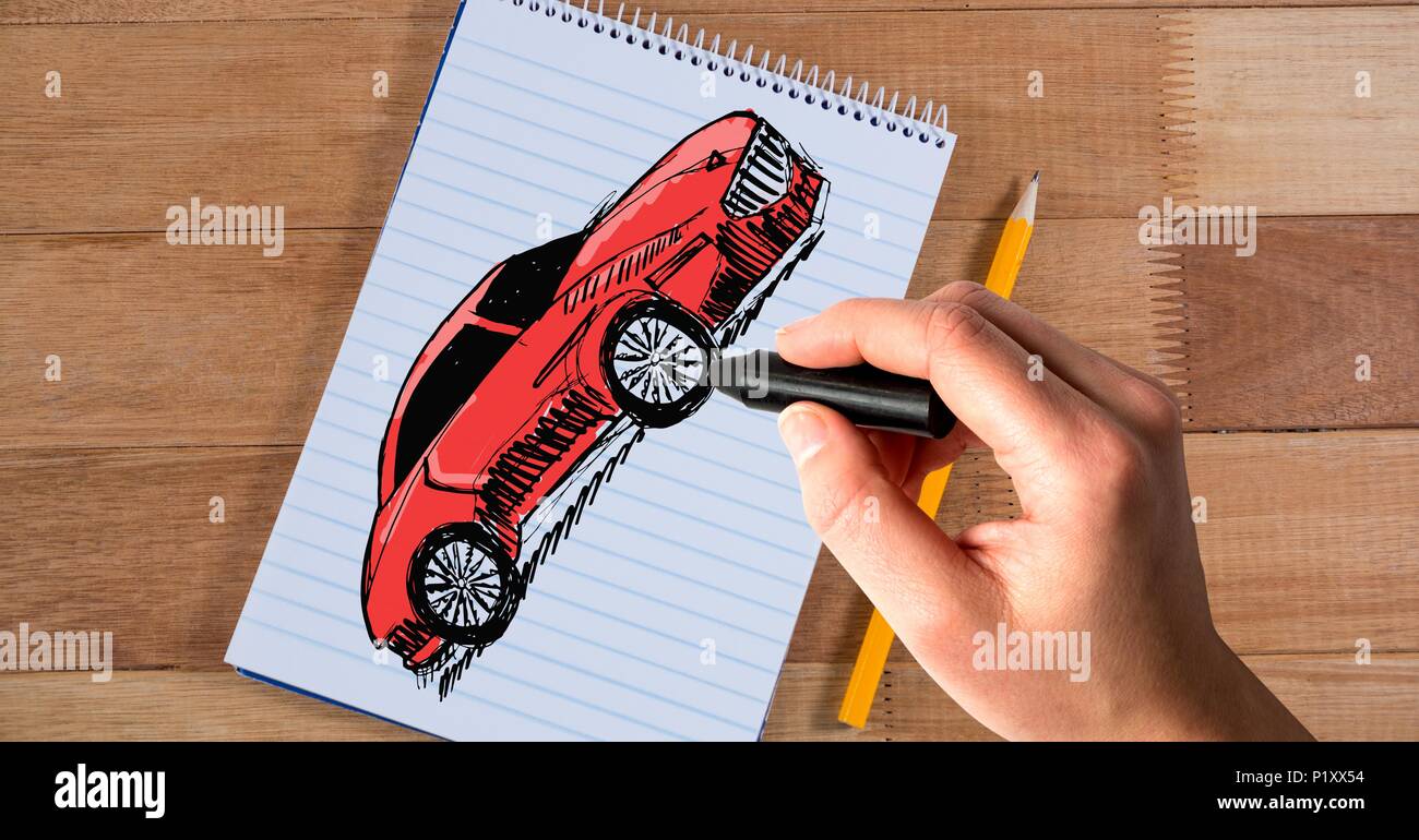 Sketch of car and hand drawing Stock Photo - Alamy