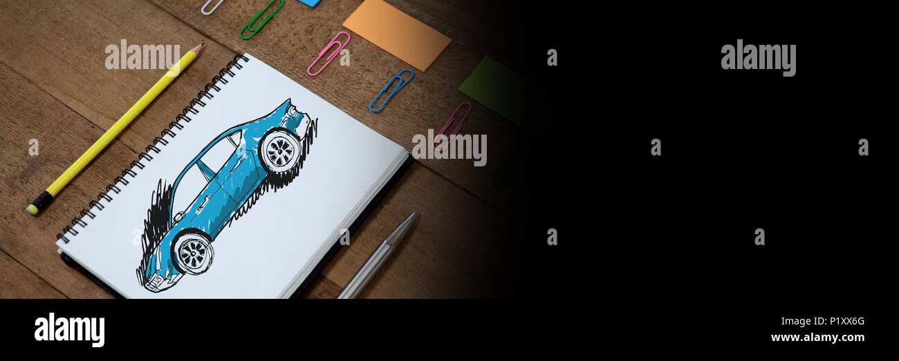 Sketch of car hand drawing on sketch pad Stock Photo - Alamy
