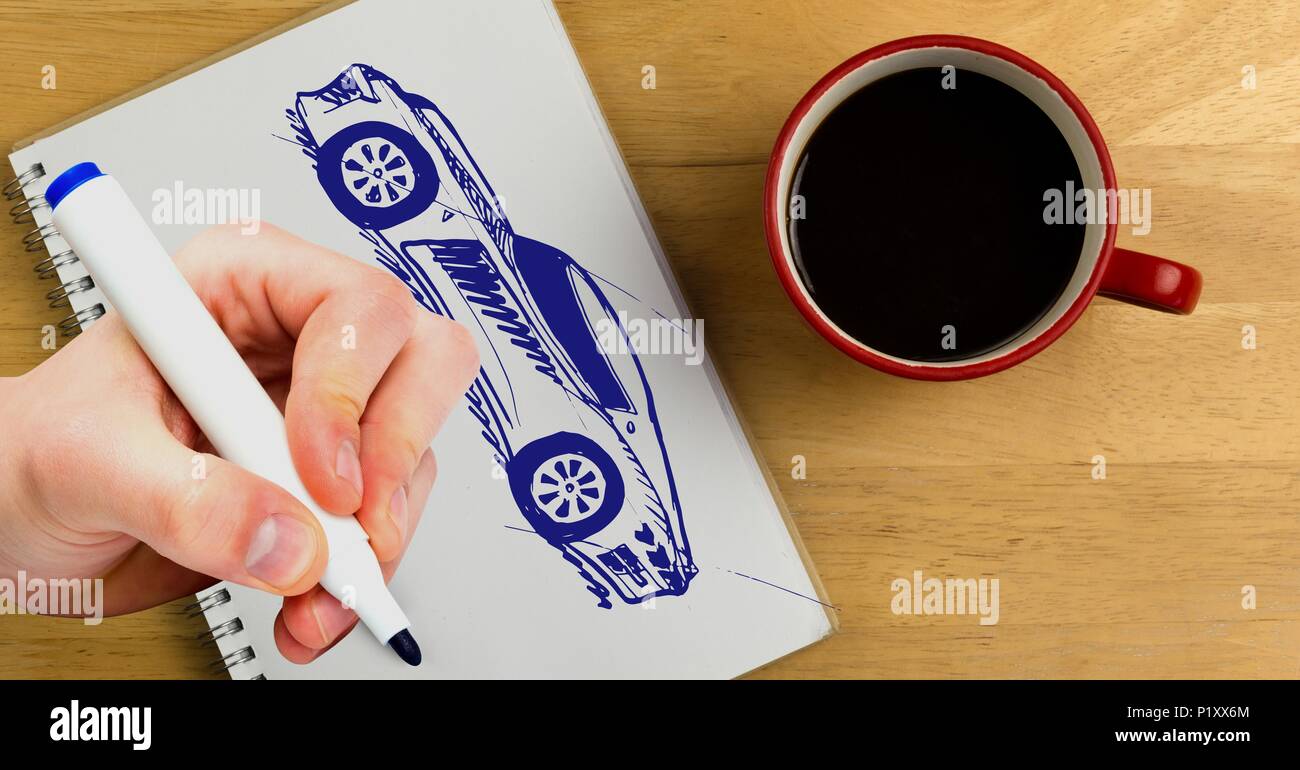 Sketch of car and hand drawing Stock Photo - Alamy