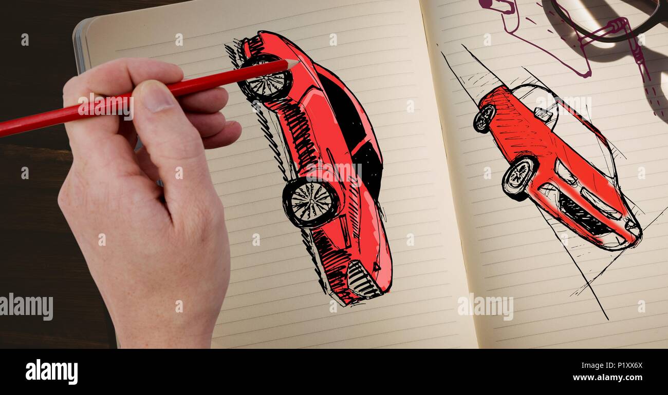 Sketch of cars and hand drawing Stock Photo - Alamy