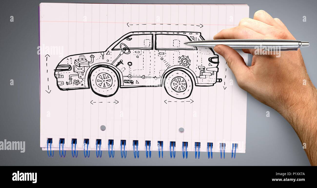 Sketch of car and hand drawing Stock Photo - Alamy