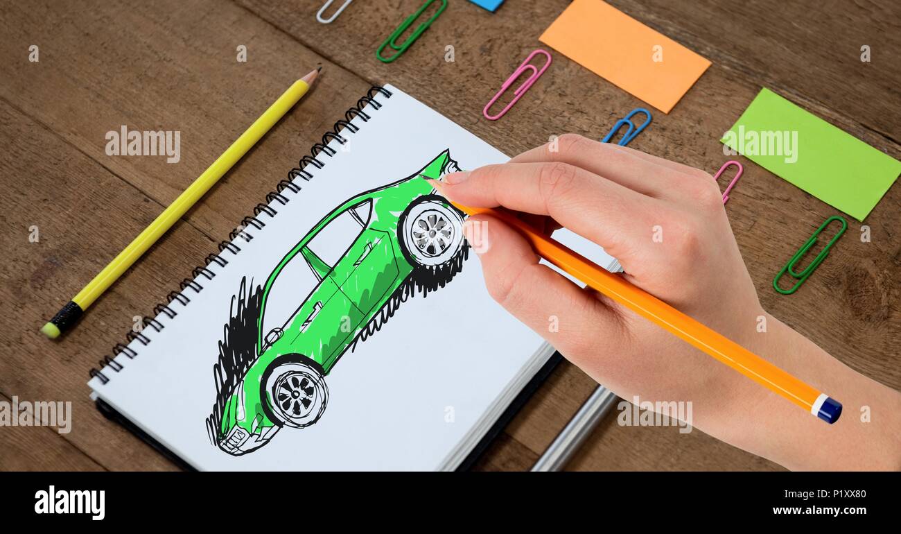Sketch of car and hand drawing Stock Photo - Alamy