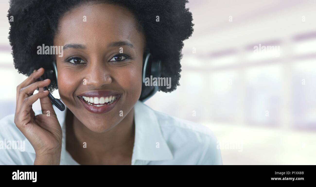 Customer service woman with bright background in call center Stock ...