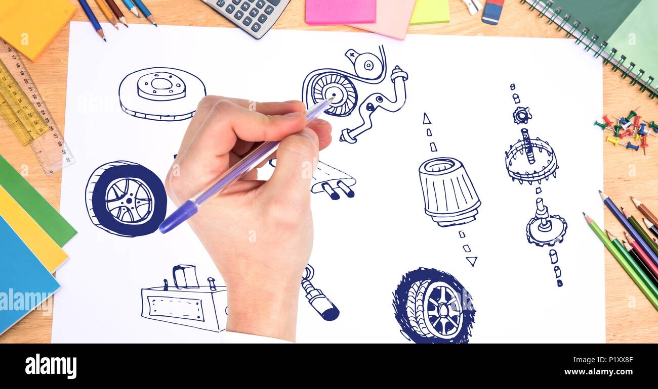Sketch of car and hand drawing Stock Photo - Alamy