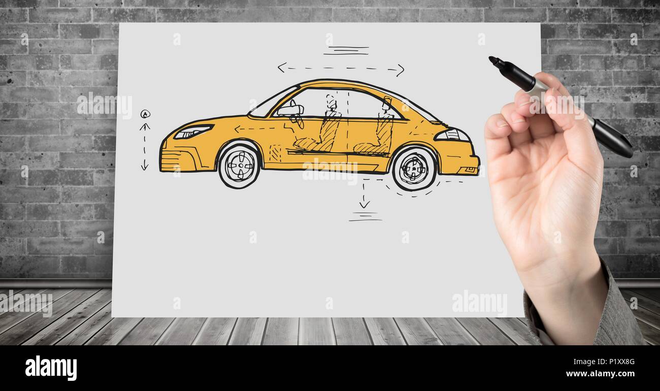 Sketch of car and hand drawing Stock Photo - Alamy
