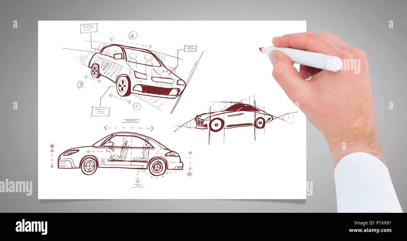 Sketch of cars and hand drawing Stock Photo - Alamy