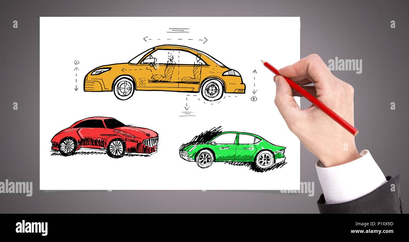Sketch of cars and hand drawing Stock Photo - Alamy